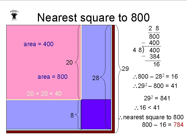Square root division algorithm 5476 What does this
