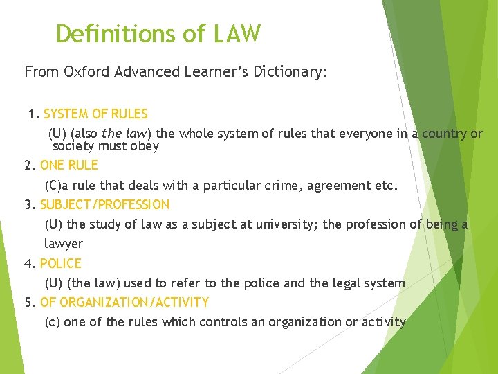 Unit 2 About Law Your personal understanding of