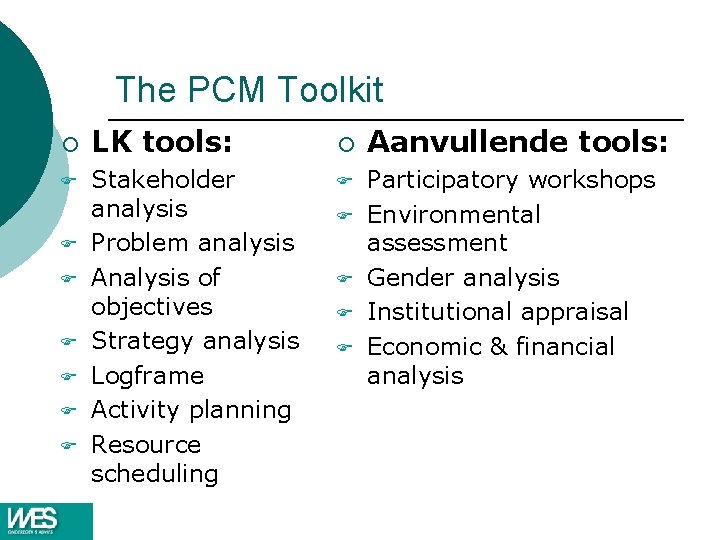 PCM voor Attachs Project Cycle Management Logisch Kader