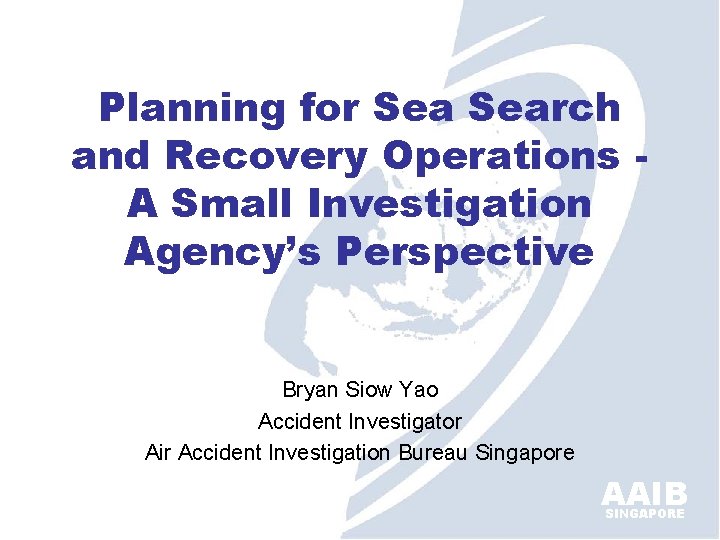 Planning for Search and Recovery Operations A Small