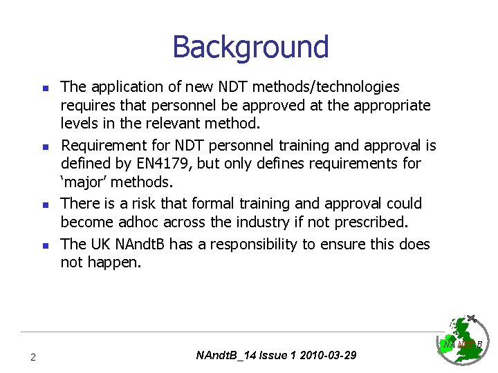 UK National Aerospace NDT Board NA NDT B