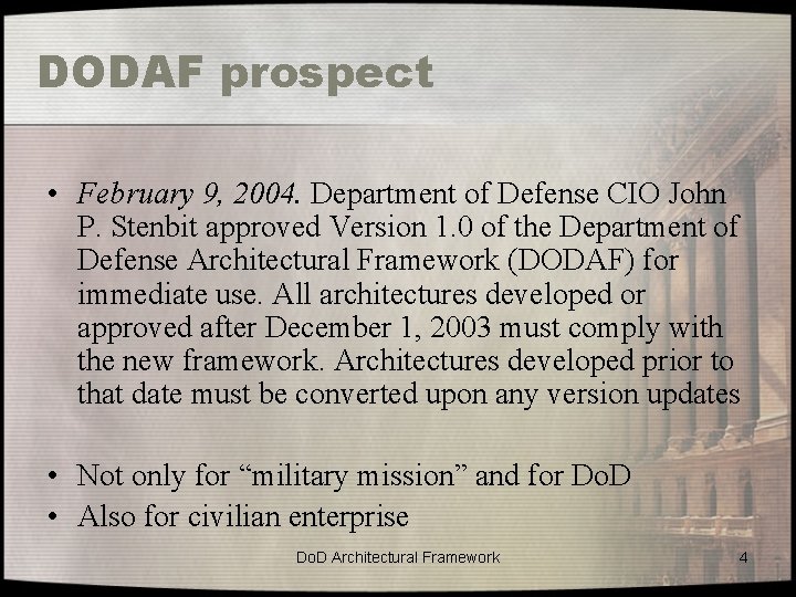 Do D Architecture Framework Overview Ali Dabirmoghaddam June