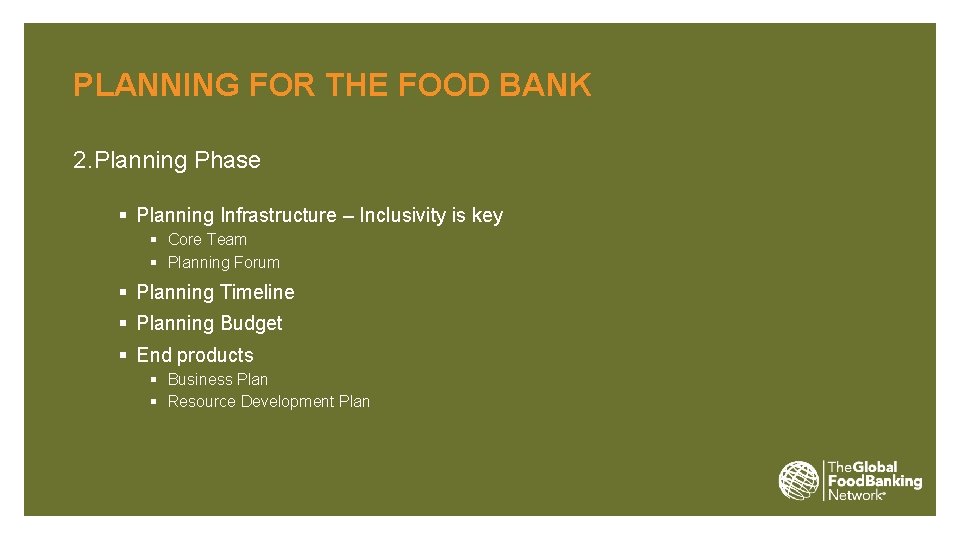 STARTING A FOOD BANK FEASIBILITY ASSESSMENT David Millar