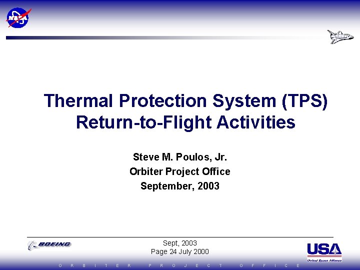 Thermal Protection System TPS ReturntoFlight Activities Steve M