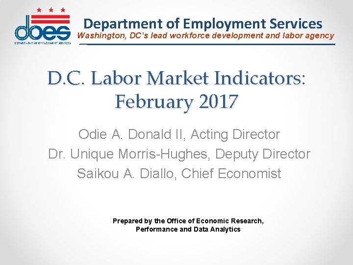 Department of Employment Services Washington DCs lead workforce