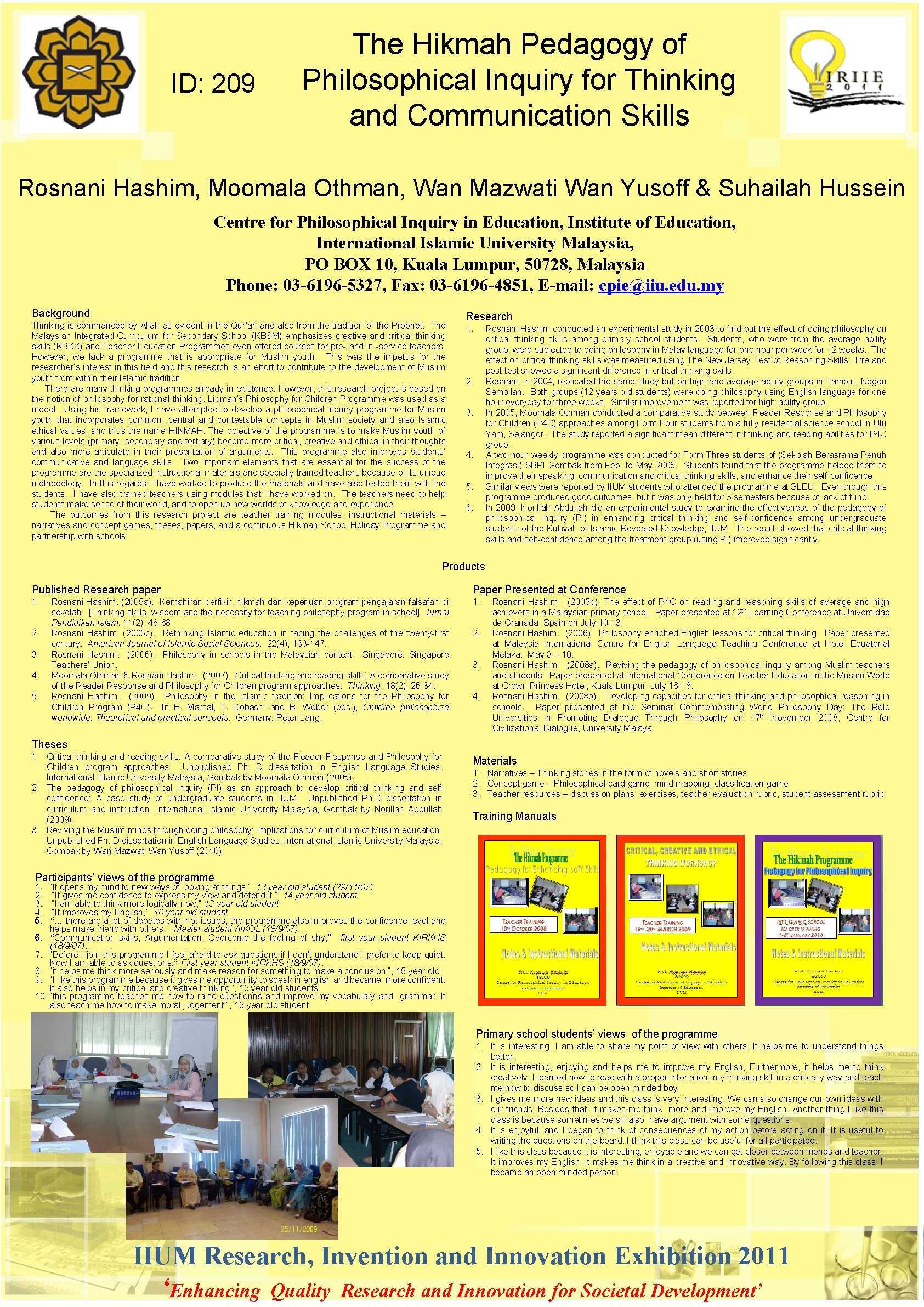 ID 209 The Hikmah Pedagogy of Philosophical Inquiry