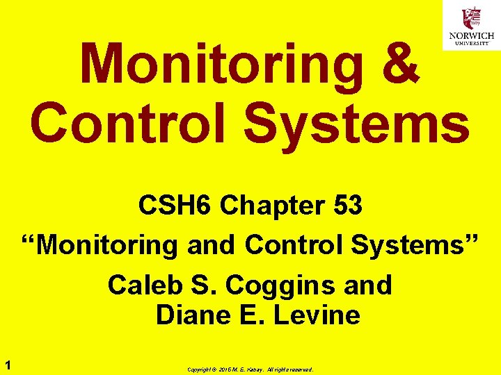 Monitoring Control Systems CSH 6 Chapter 53 Monitoring