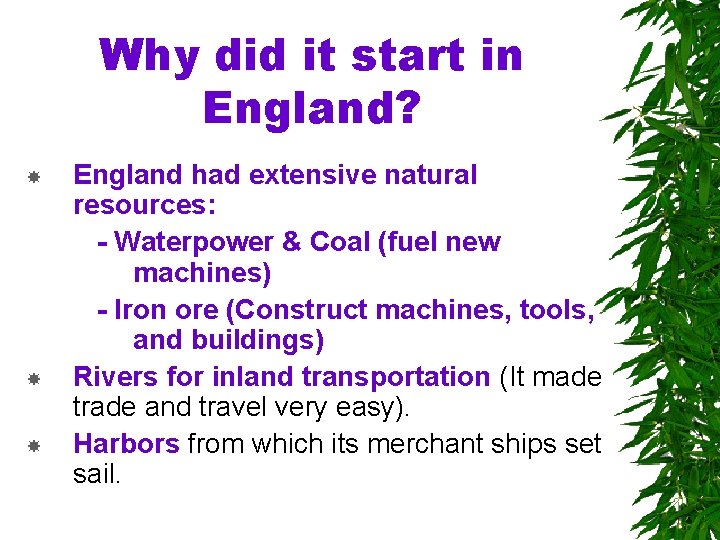 The Industrial Revolution Setting the Stage The two