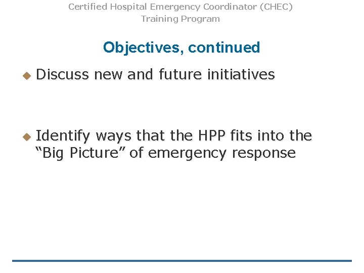 Certified Hospital Emergency Coordinator CHEC Training Program Hospital