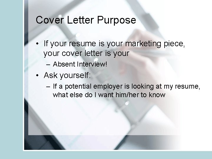 Cover Letters and Writing Samples Vicki Huebner JD