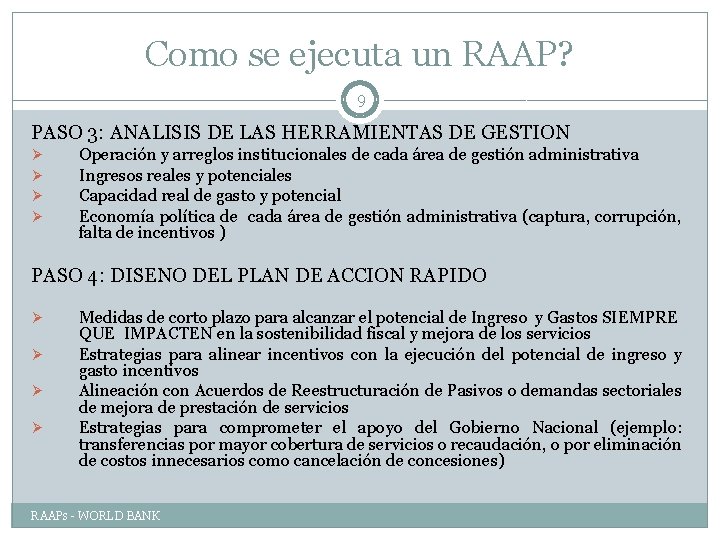 Rapid Assessments and Action Plans A World Bank