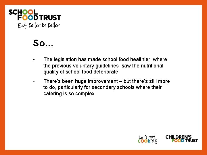 What are the national school food standards Recommended