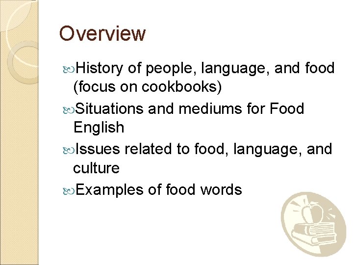 Food English Overview History of people language and