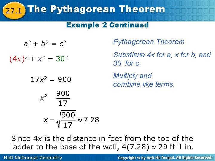 27 1 The The Pythagorean Theorem Warm Up