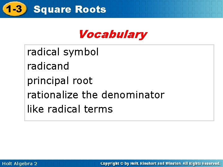1 3 Square Roots Warm Up Lesson Presentation