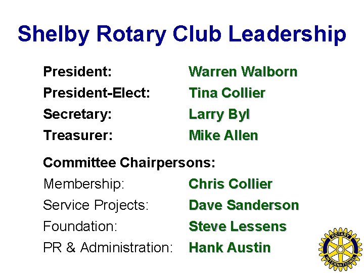 Welcome to Rotary Awareness Day Service Above Self