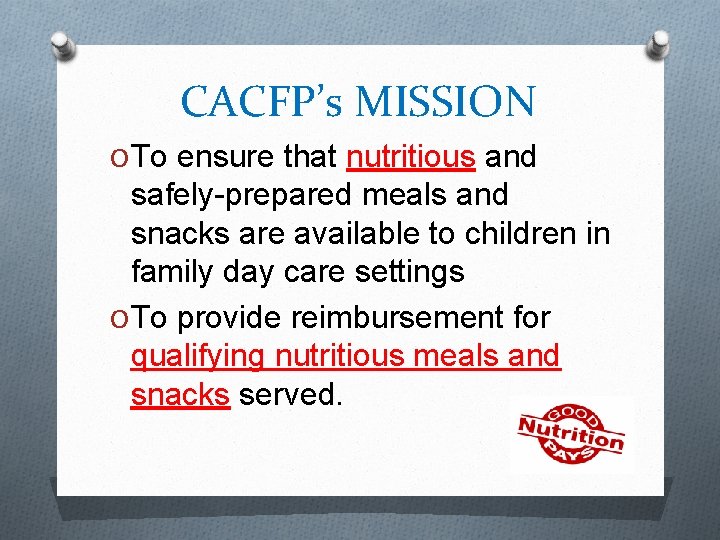 2015 CACFP Providers Mandatory Nutrition Renewal Training 2015