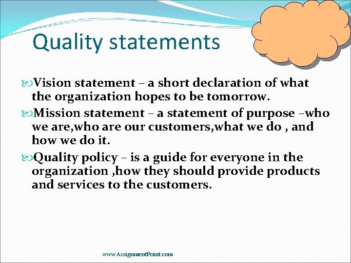 TOTAL QUALITY MANAGEMENT www Assignment Point com TQM