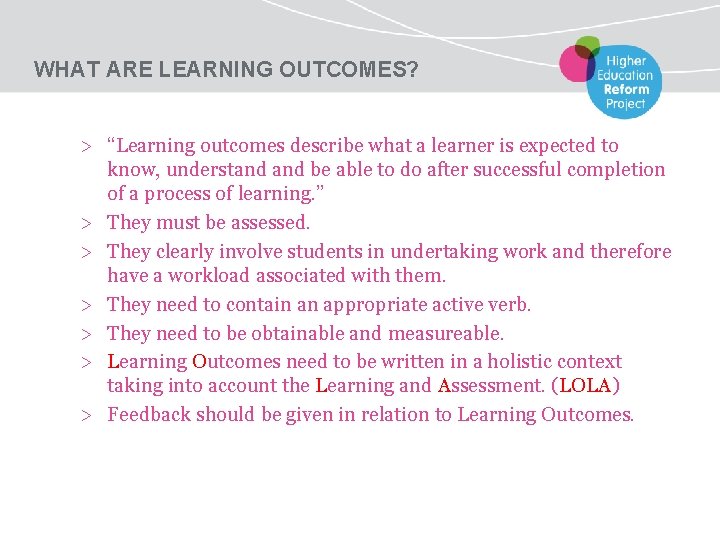 WHAT ARE LEARNING OUTCOMES AND WHAT ARE THEY