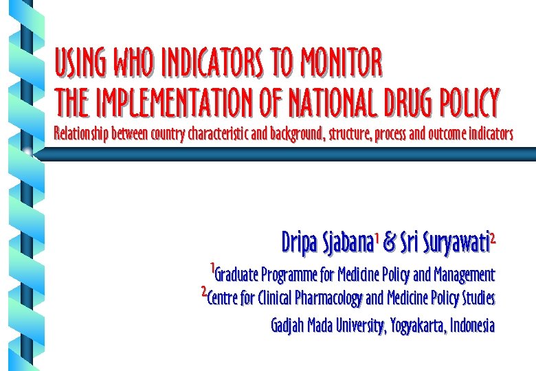 USING WHO INDICATORS TO MONITOR THE IMPLEMENTATION OF