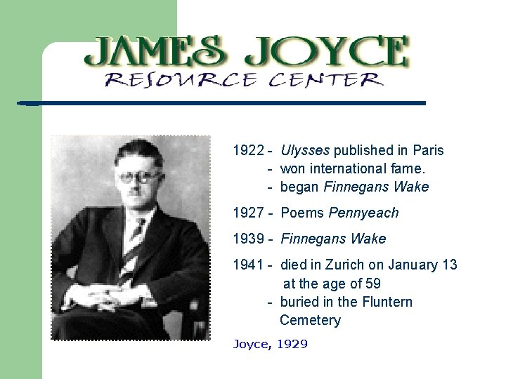 James Joyce 1882 1941 James Joyces Works Chamber