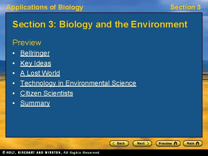 Applications of Biology Section 3 Biology and the