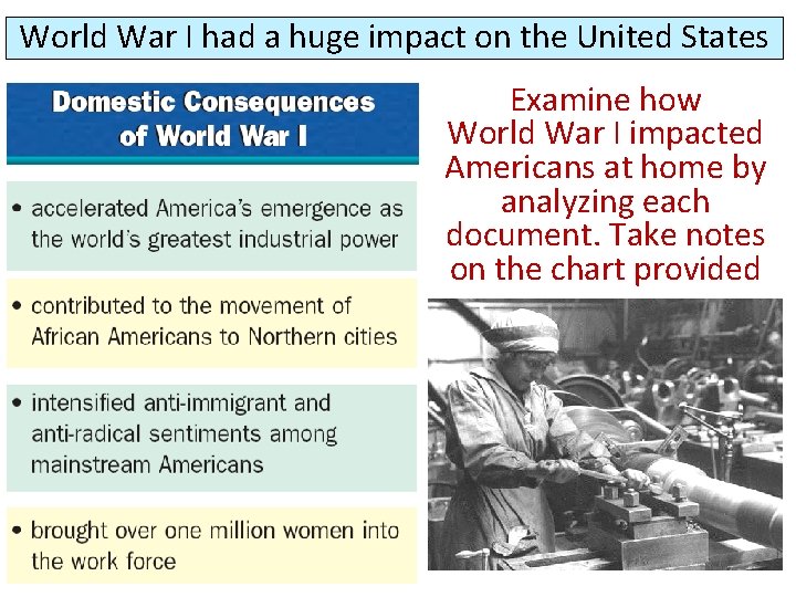 World War I had a huge impact on