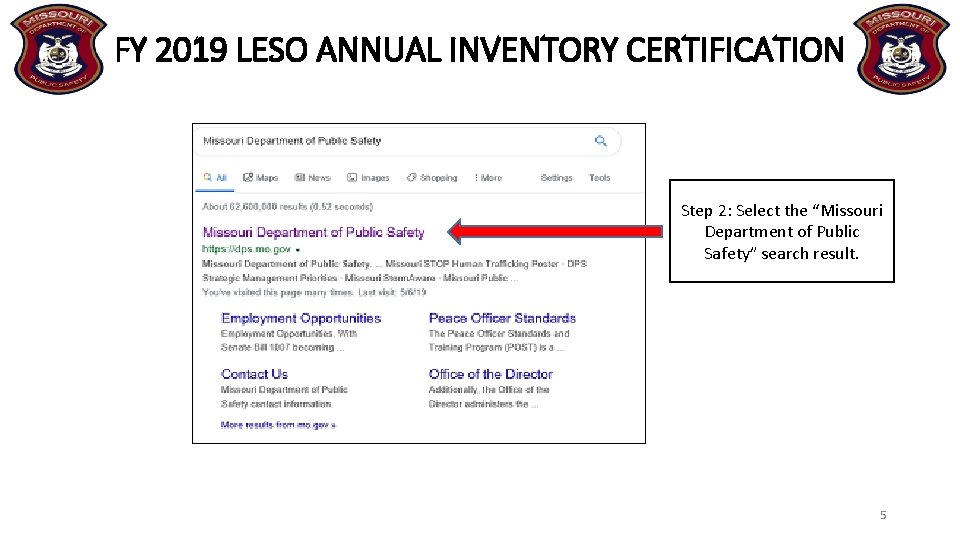 FY 2019 LESO ANNUAL INVENTORY CERTIFICATION MISSOURI DEPARTMENT