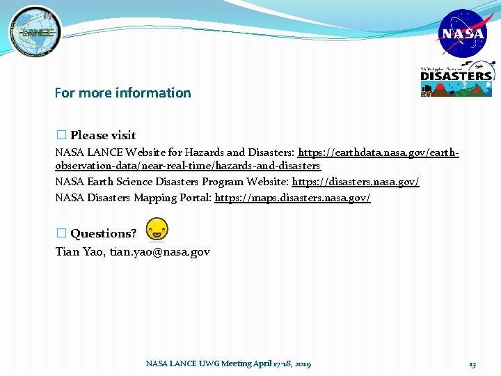 The Relationship between LANCE and NASA Disasters Program