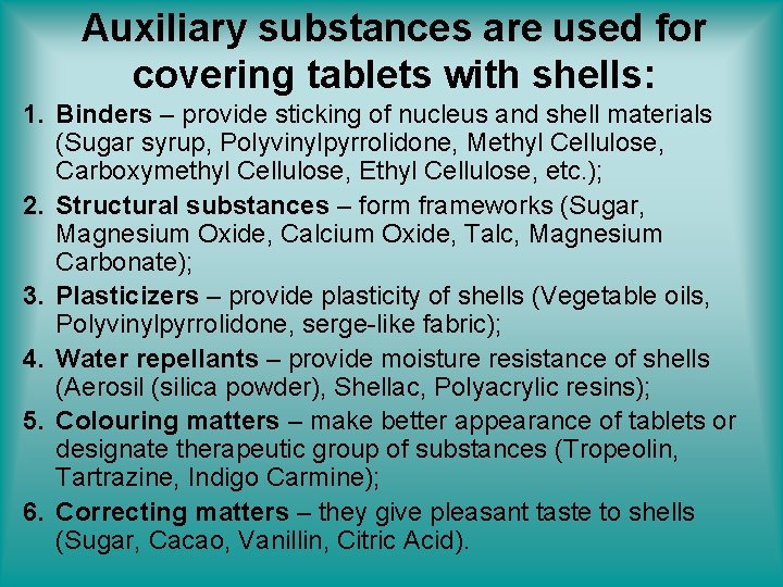Manufacturing of tablets covered by shell The general