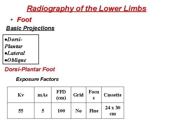 Lecture 12 Radiography of the Lower Limbs Foot