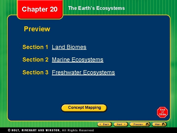 Chapter 20 The Earths Ecosystems Preview Section 1