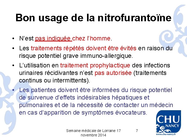 Nitrofurantone FURADANTINE FURADONE MICRODONE Semaine mdicale de Lorraine