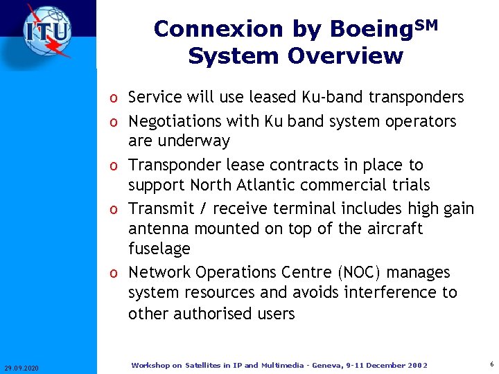 International Telecommunication Union Connexion by Boeing Internet services