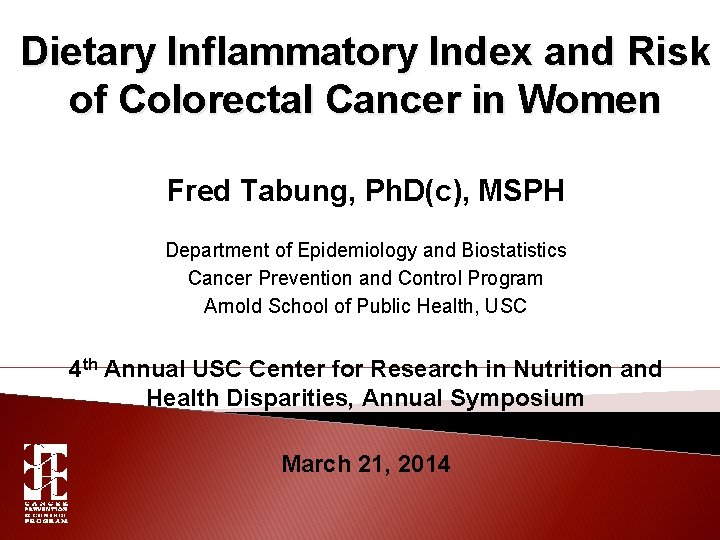 Dietary Inflammatory Index and Risk of Colorectal Cancer