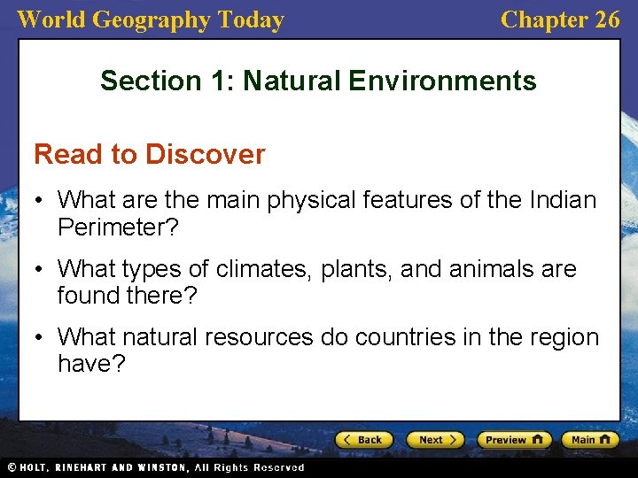 World Geography Today Chapter 26 The Indian Perimeter