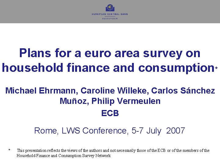 Plans for a euro area survey on household