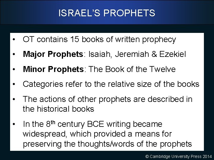 ISRAELS PROPHETS OT contains 15 books of written