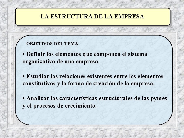 LA ESTRUCTURA DE LA EMPRESA CREACIN DE EMPRESAS