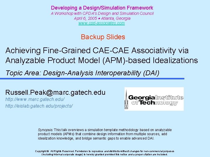Developing a DesignSimulation Framework A Workshop with CPDAs