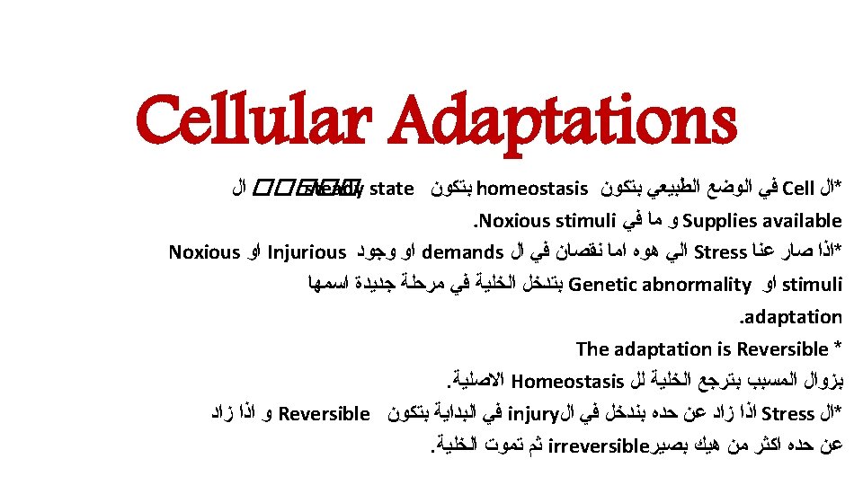 Cellular responses to stress Adaptations injury and death