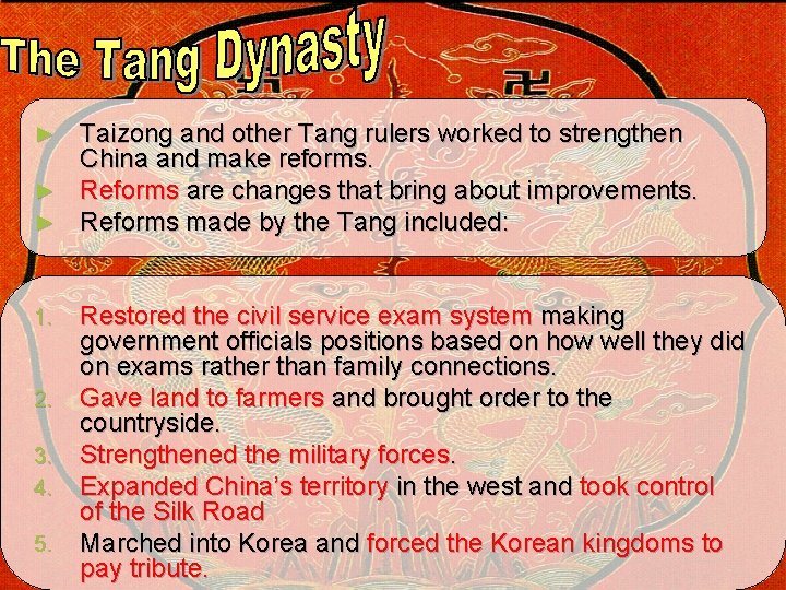 Main Idea The Sui and Tang dynasties reunited