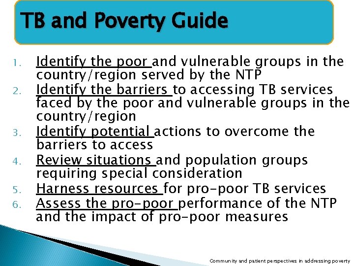 Community patient perspectives in addressing poverty Addressing poverty