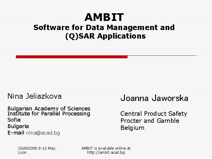 AMBIT Software for Data Management and QSAR Applications