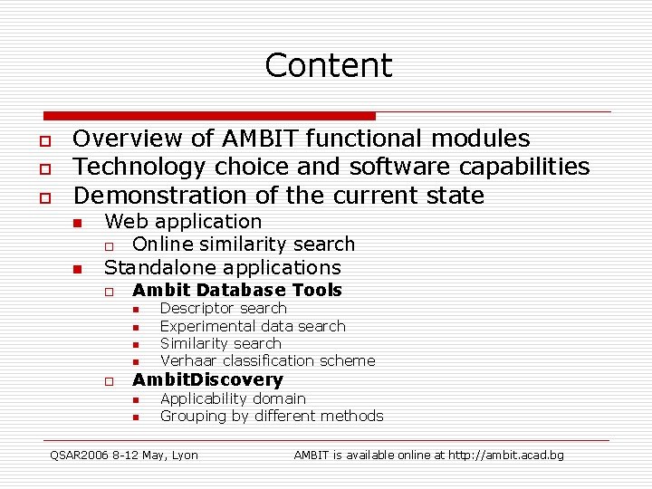 AMBIT Software for Data Management and QSAR Applications