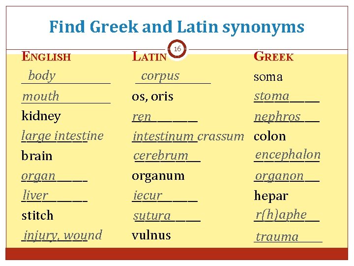 Basic medical terminology 6 IIIRD DECLENSION CONSONANT STEMS