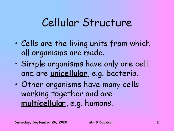 National 5 Biology Cell Structure Mr G Davidson