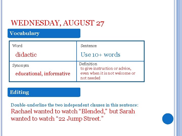 VIEW VOCABULARY INSTRUCTION AND EDITING WORK English II