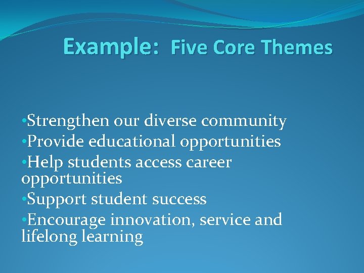 An Example Developing Core Themes based on the
