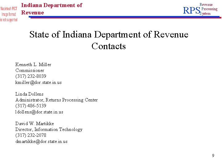 Indiana Department of Revenue Processing System RPS State